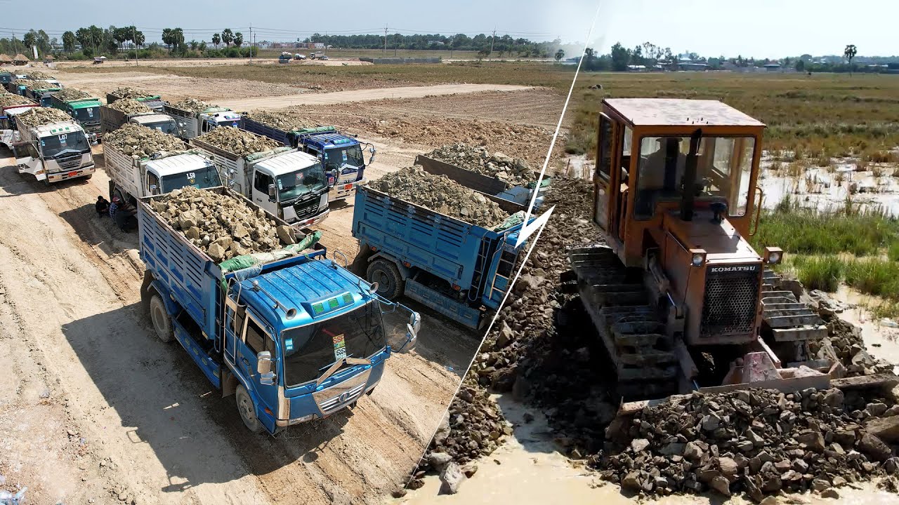 Great Work Ultimate 5ton Dump Truck Unload Rock with Mighty Dozer ...