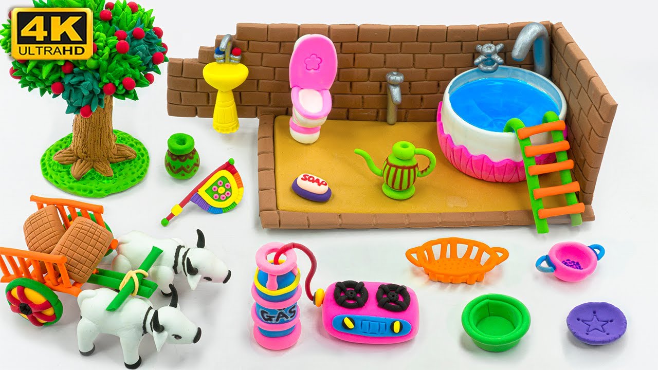💥💥EASY TO BUILD Miniature Clay House with Washroom set, Round Bathtub ...