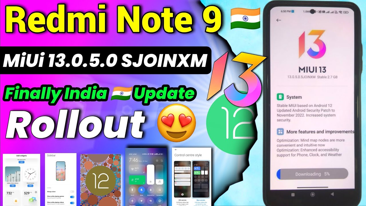 Redmi Note 9 Miui 13.0.5.0 Android 12 India 🇮🇳 Stable Update Rollout ...