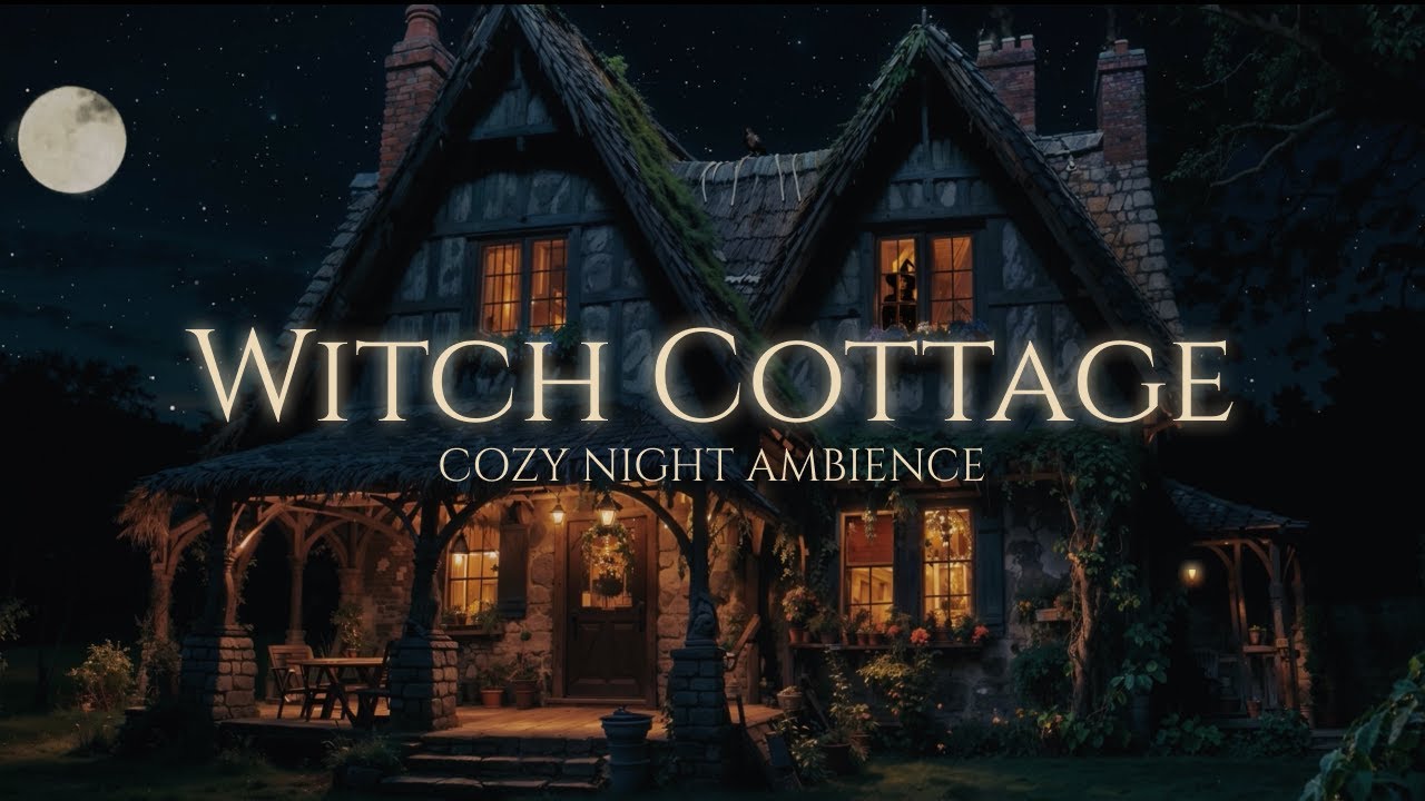 Witch Cottage at Night 🧙‍♀️ Cozy Fantasy Ambience & ASMR with Stars ...
