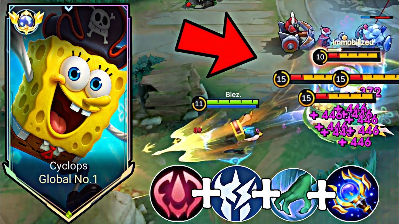 CYCLOPS SPONGEBOB NEW SKIN GAMEPLAY!!🔥 BEST BUILD EMBLEM CYCLOPS AUTO ...
