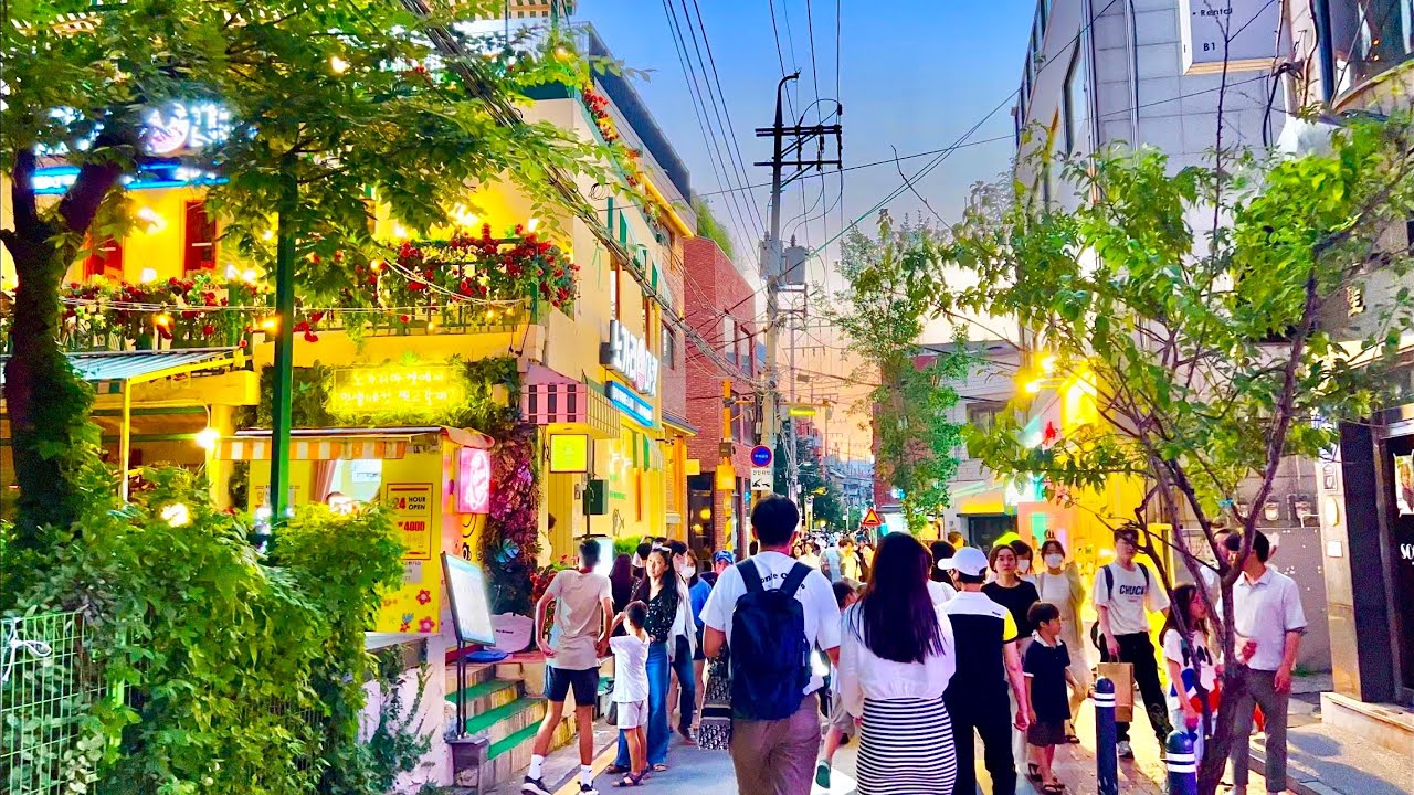 [4K HDR] 능동로 시장, 노룬산 시장, 영동교 골목시장, 성수동 카페거리, 서울숲 노을(Binaural Sounds ...