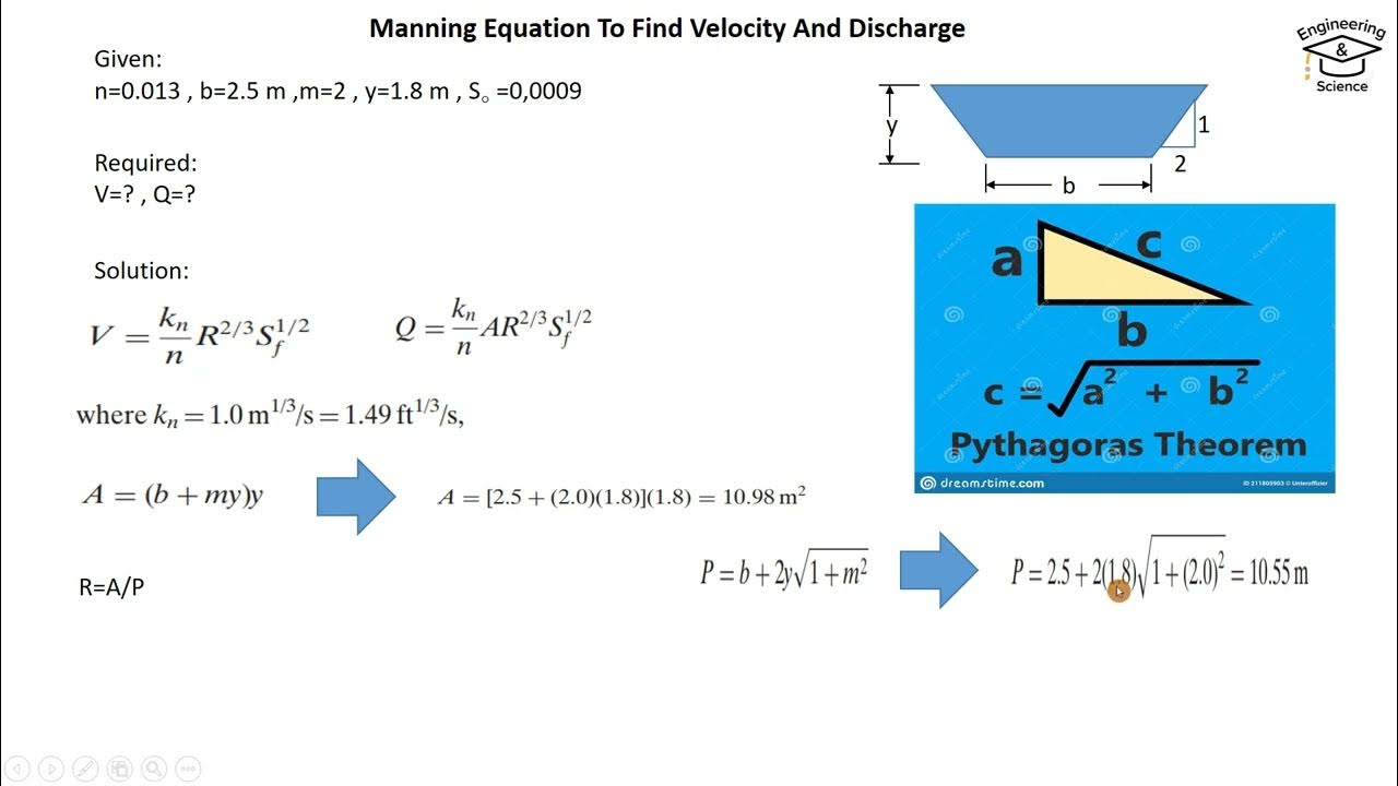 Manning Equation for trapezoidal channel | calculate Velocity and ...