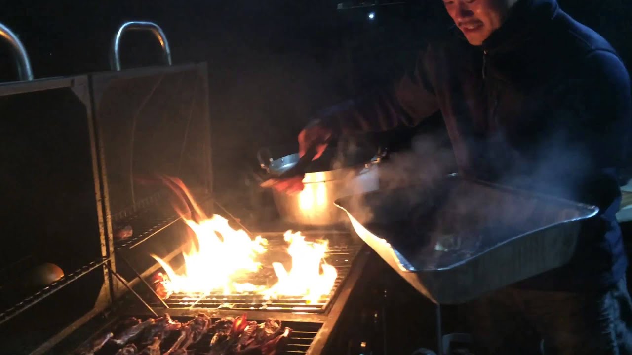 BBQ duck on fire! - YouTube
