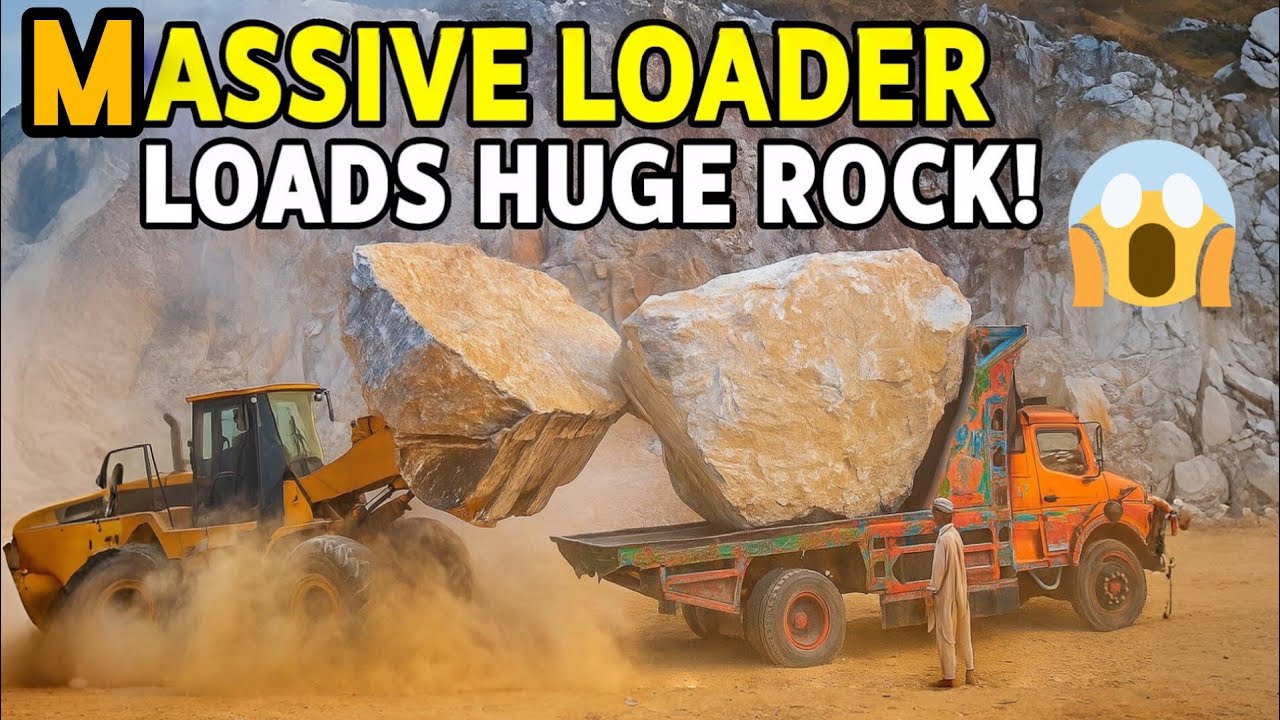 Massive Rock Loaded Into Huge Dump Truck by Heavy Loader - YouTube