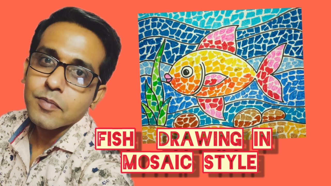 How to draw n color a fish in mosaic style - YouTube