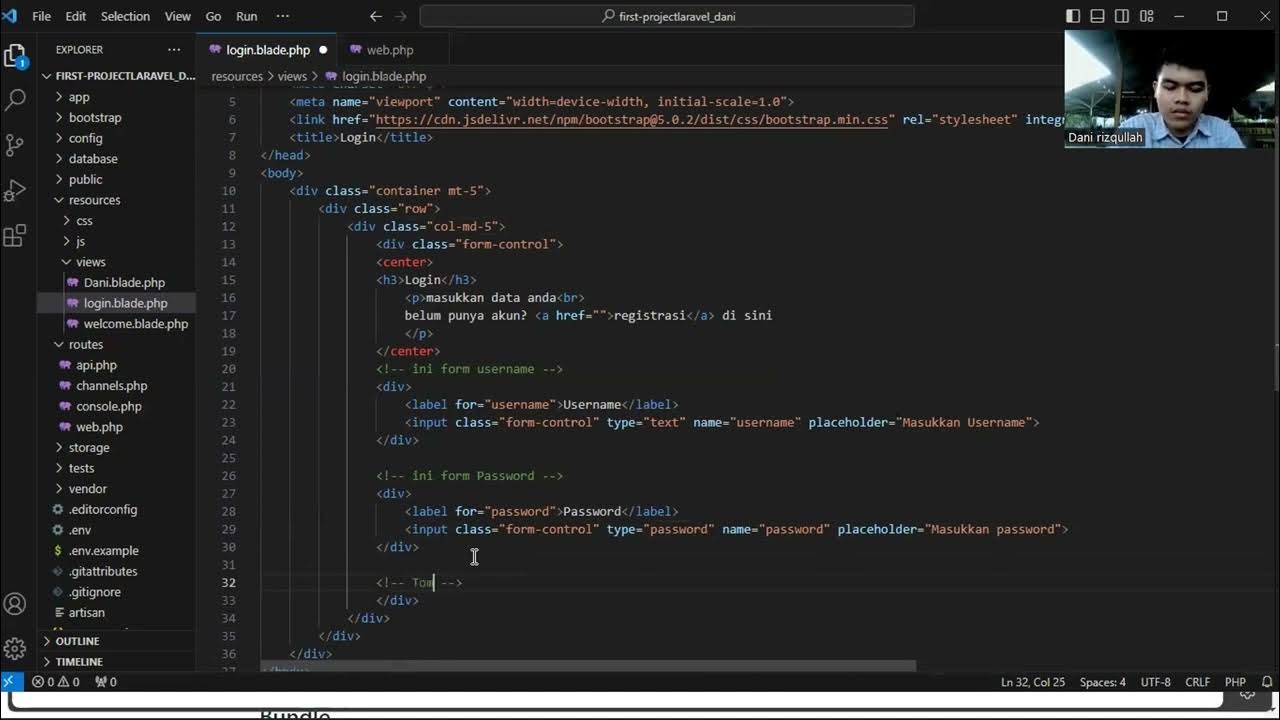 Tutorial pembuatan form login dan register di laravel dengan bootstrap 5 - YouTube