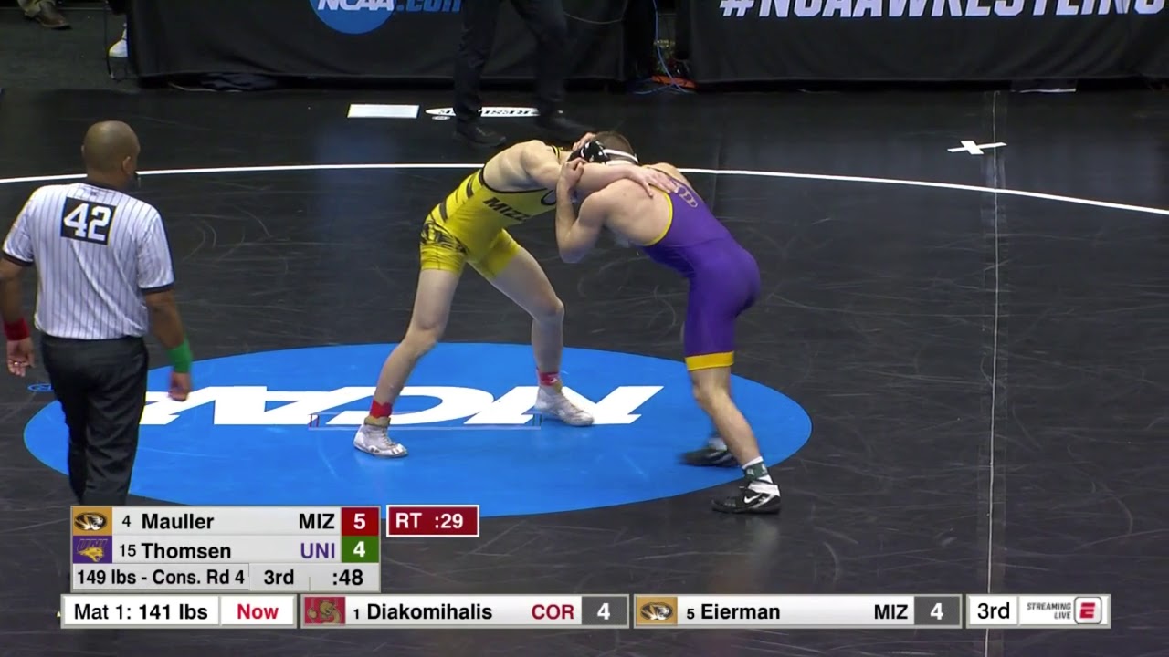 149lbs Brock Mauller (Missouri) fall Max Thomsen (Northern Iowa) - YouTube