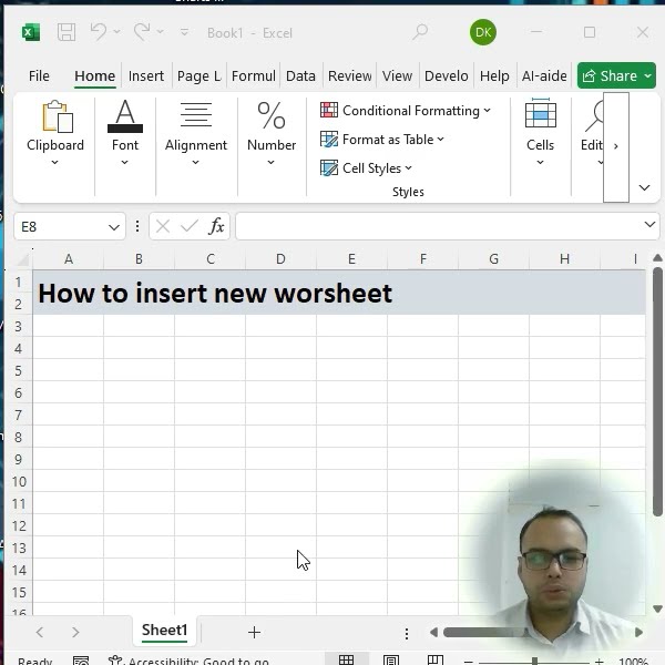 How to insert new worksheet using short key - YouTube