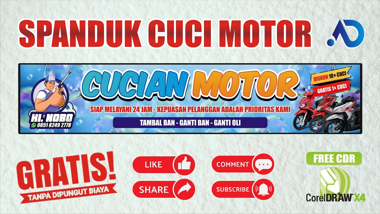 SPANDUK CUCI MOTOR || Free Download CorelDRAW X4 - YouTube