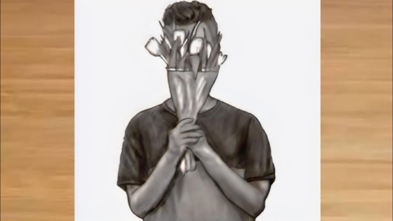 A boy hidden face with flowers drawing | handsome boy drawing | How to ...