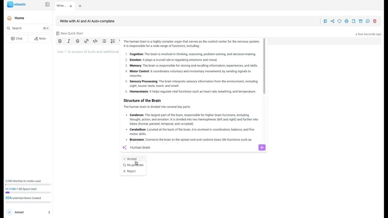 Relanote Write with AI and AI Auto complete - YouTube