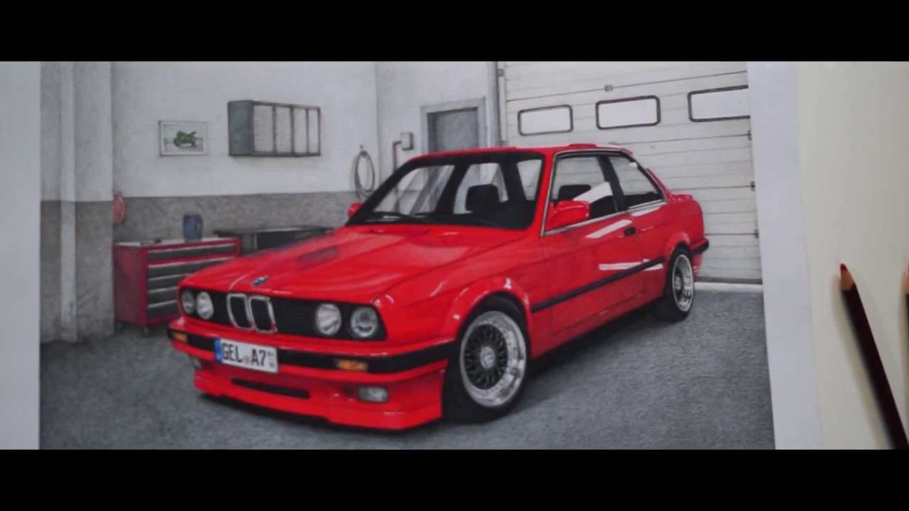 BMW E30 REALISTIC CAR DRAWING - YouTube