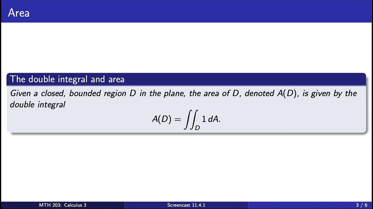 Screencast 11.4.1 Introduction to Applications of Double Integrals ...