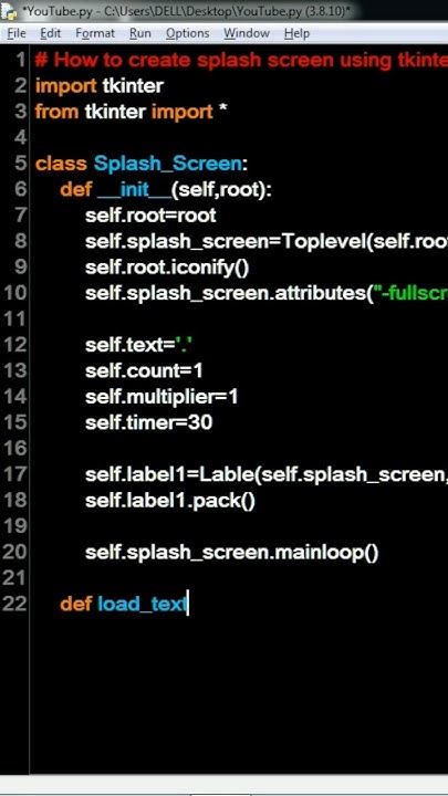How to create a splash screen in Python using Tkinter || Tkinter Series || #python #shorts #gui ...