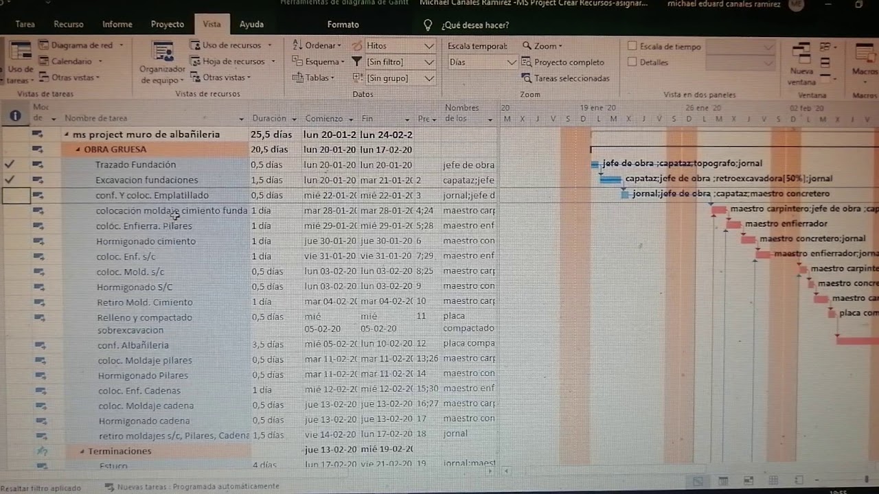 Ms project Tarea 2 programación y control de obras. - YouTube