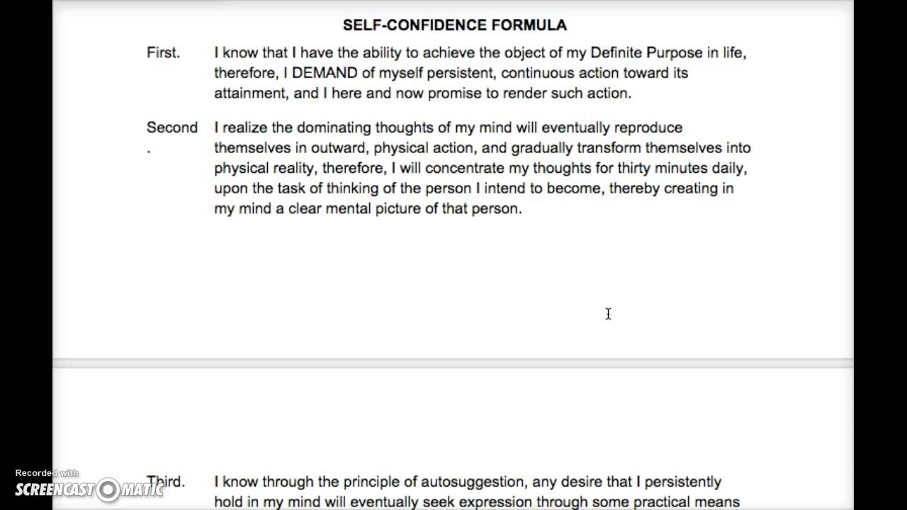 Self Confidence Formula Napoleon Hill - YouTube