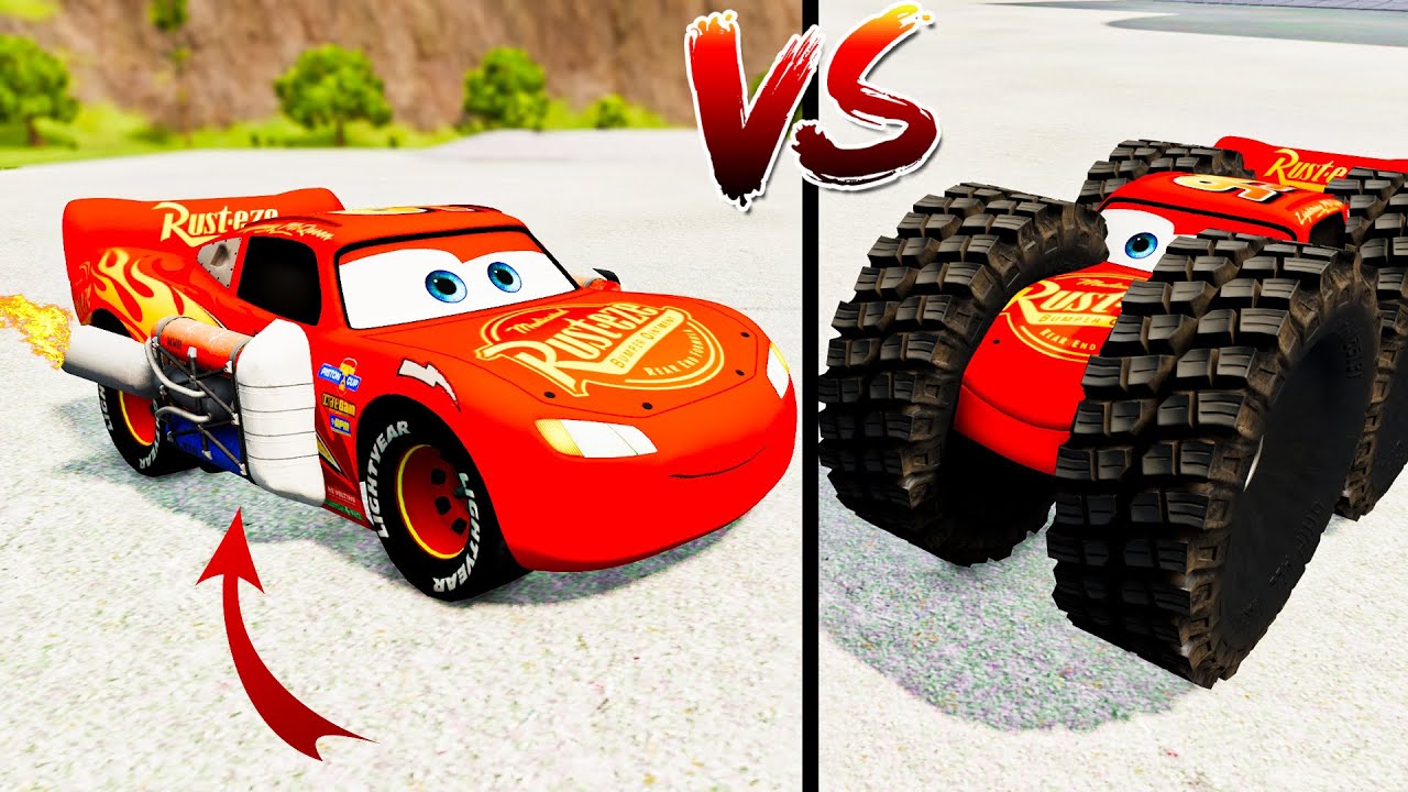 Lightning Mcqueen with ROCKETS vs Lightning Mcqueen with BIG Wheels ...
