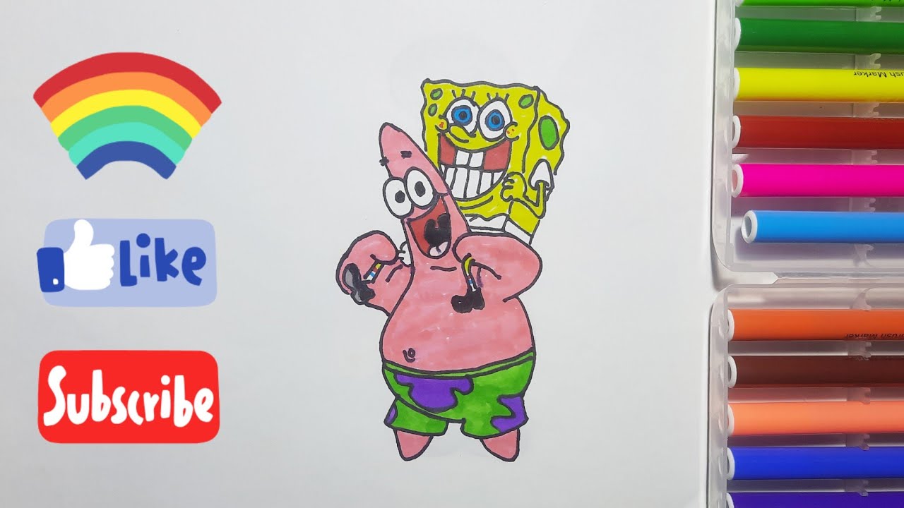 Menggambar dan mewarnai spongebob dan patrick | how to draw and ...