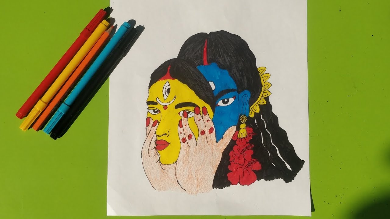 Maa Kali Drawing || Kali Mata Outline Tutorial || @SheenuDoesArts ...