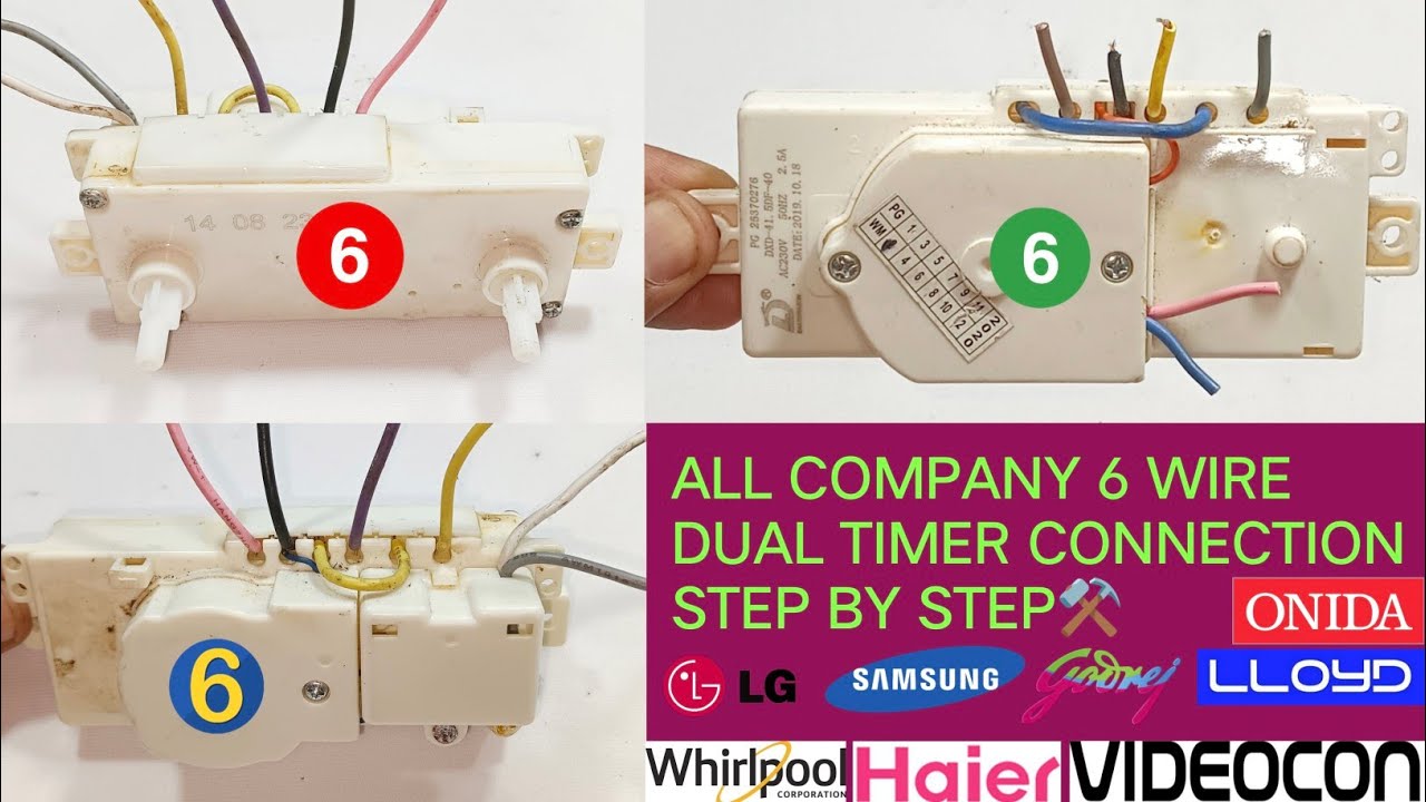 Washing machine 6 wire dual timer connection step by step in Hindi 🔥| 6 ...