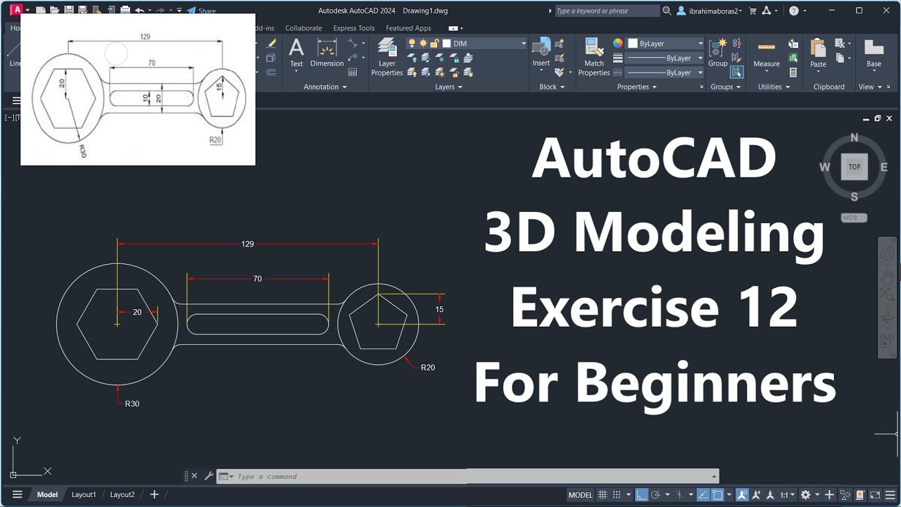 AutoCAD 3D Modeling - Exercise 12 - For Beginners - YouTube