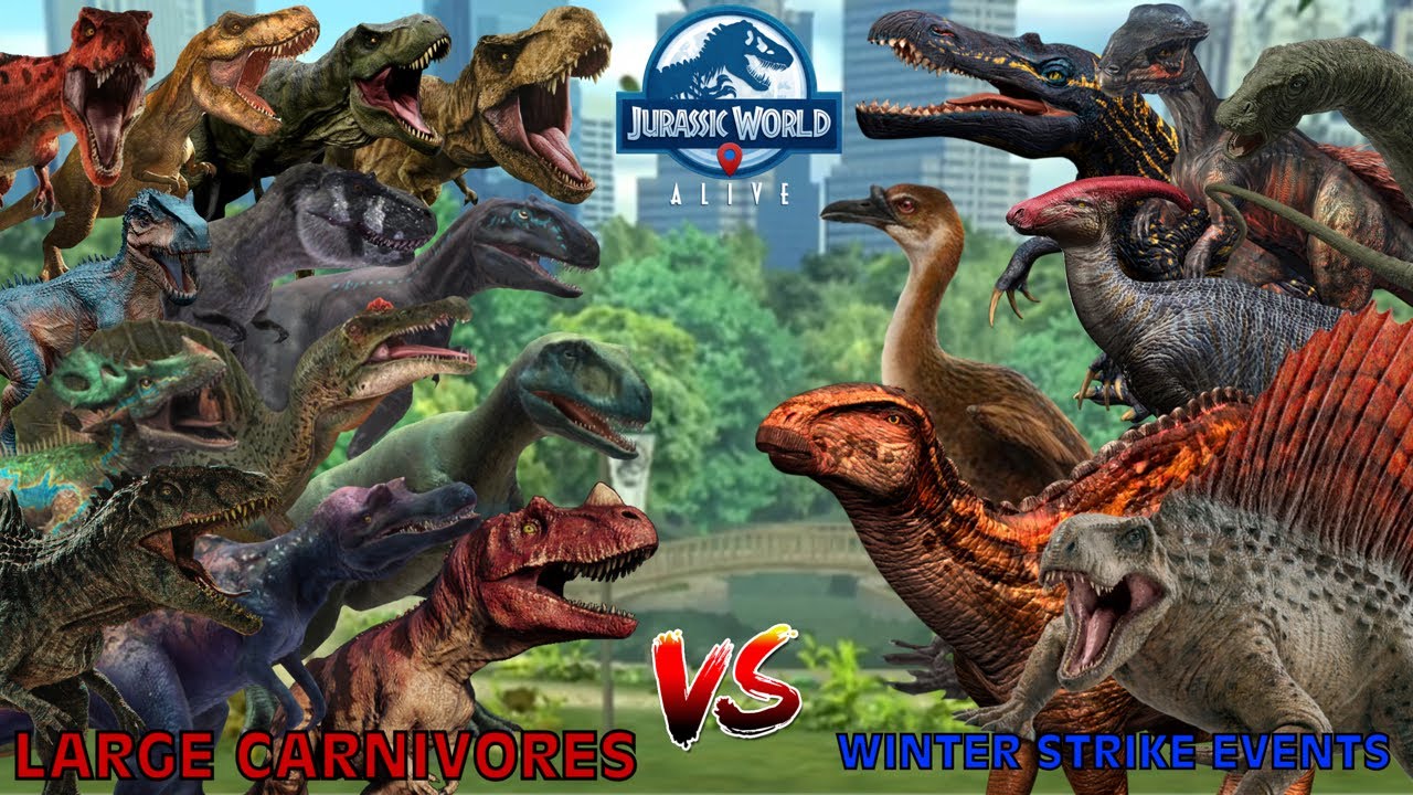 Large Carnivores vs Winter Strike Events - Jurassic World Alive - YouTube