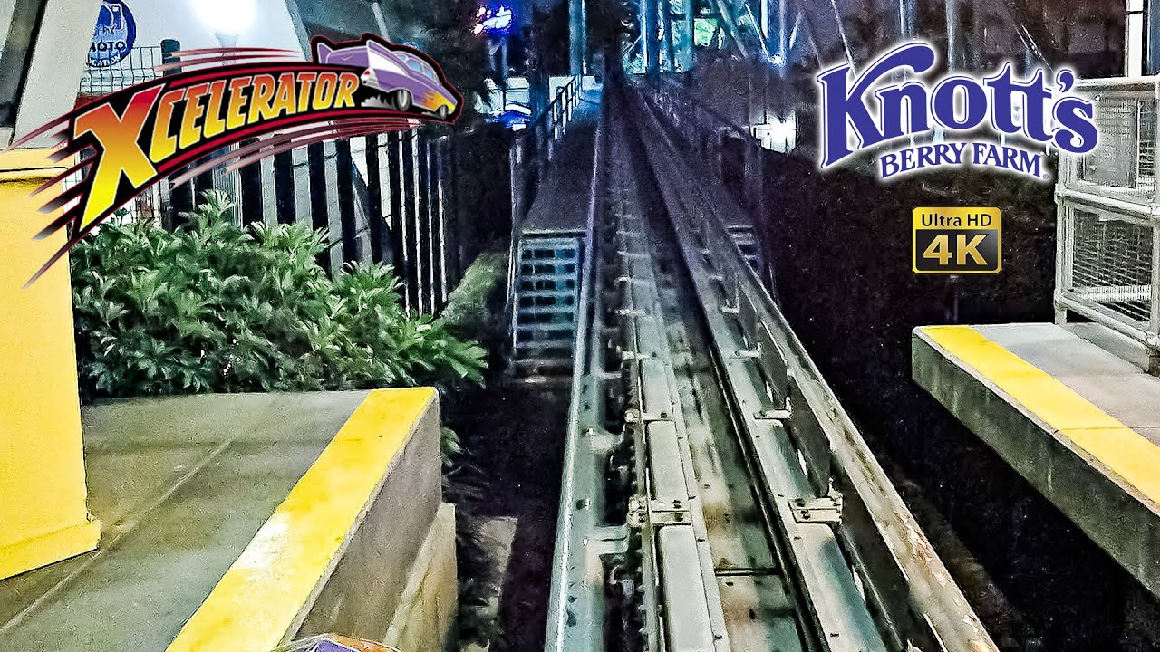 2025 Xcelerator Roller Coaster at Night On Ride Front Seat 4K POV Knott ...