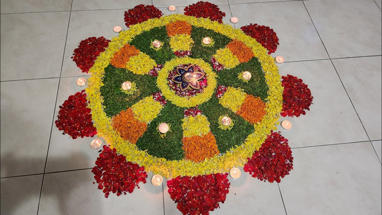 Fresh Flower Rangoli | Diwali Rangoli Design | Beautiful Rangoli ...