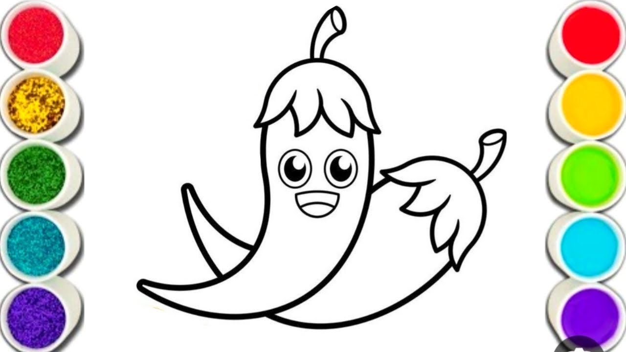 Red chili 🌶️ Green chilli ki easy step-by-step drawing 🎨 colouring 🖍️ ...