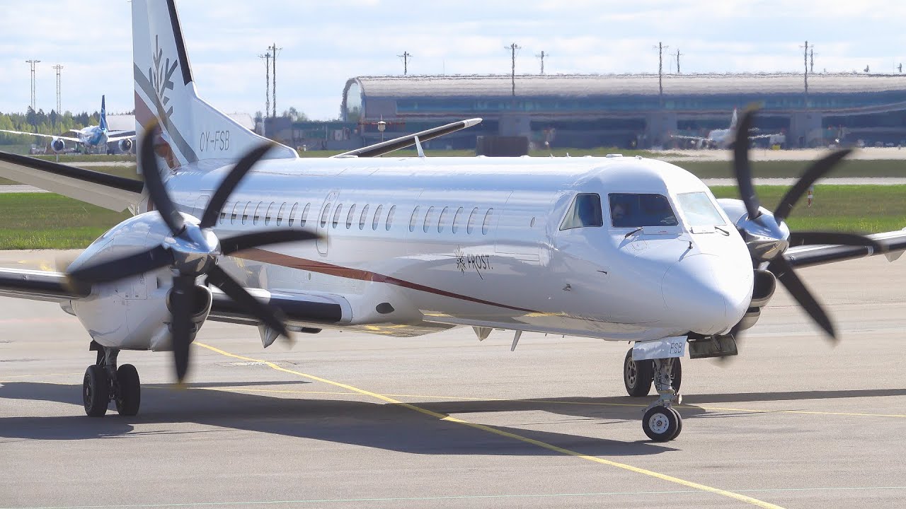[4K] CLOSE UP | FROST Saab 2000 Engine Start-up & Takeoff at Oslo ...