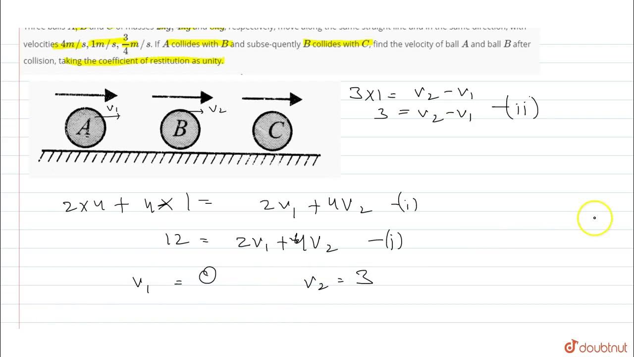 Three balls `A, B` and `C` of masses `2 kg, 4 kg` and `8 kg`, respectively, move along - YouTube