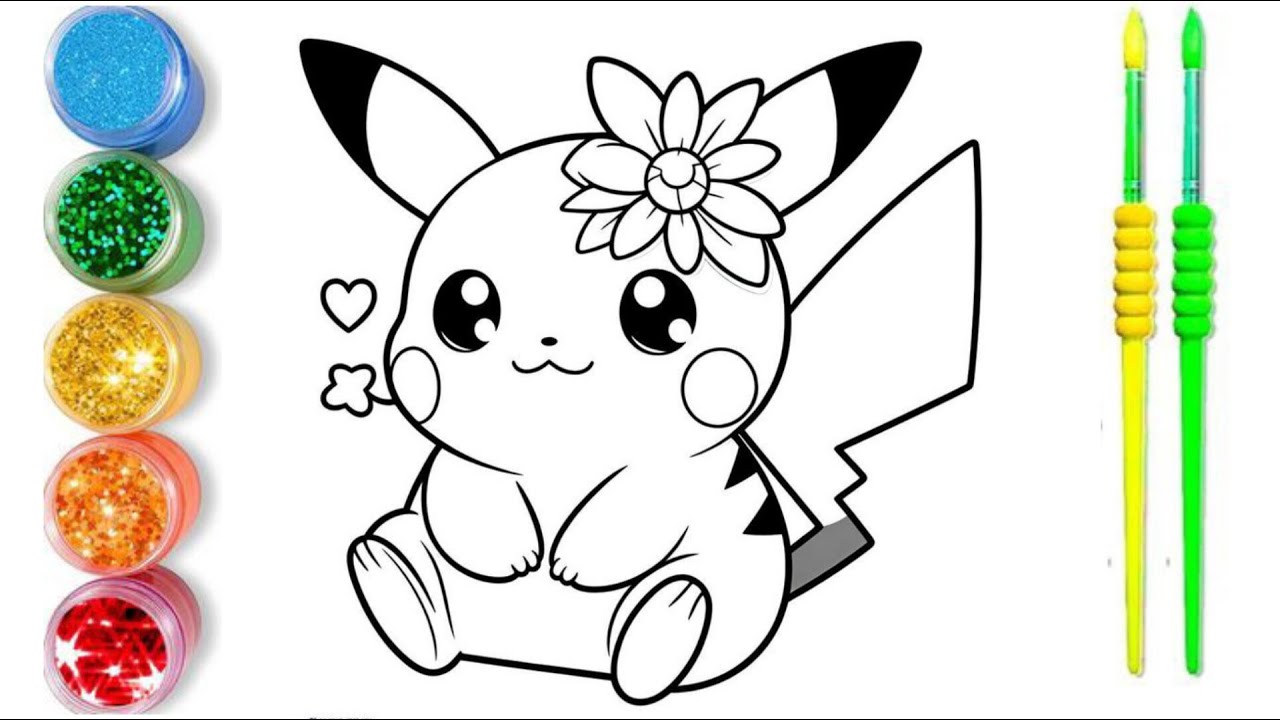 draw and colour a Pikachu cartoon for kids | Easy Pikachu drawing ...