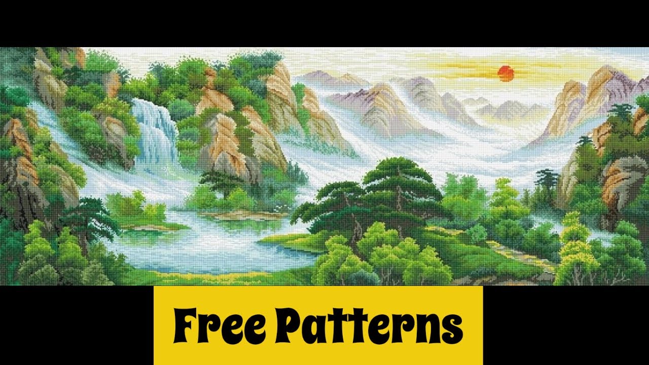 Waterfalls Among Mountains/ Large Cross Stitch Patterns Free PDF - YouTube