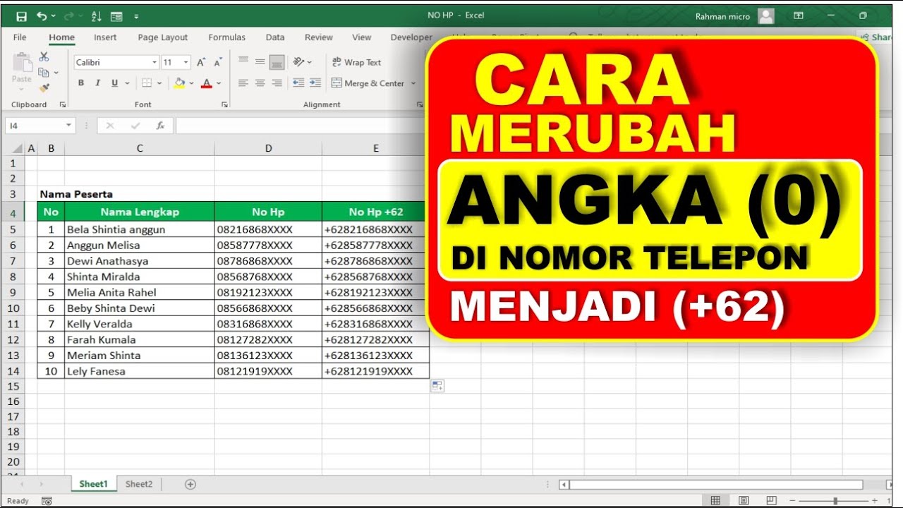 CARA MERUBAH ANGKA NOL DI NOMOR TELEPON MENJADI +62 DI MICROSOFT EXCEL ...
