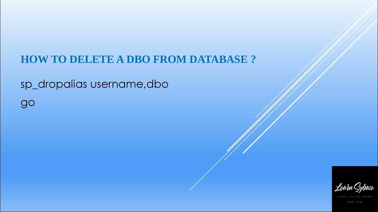 Sybase How to delete a dbo from database - YouTube