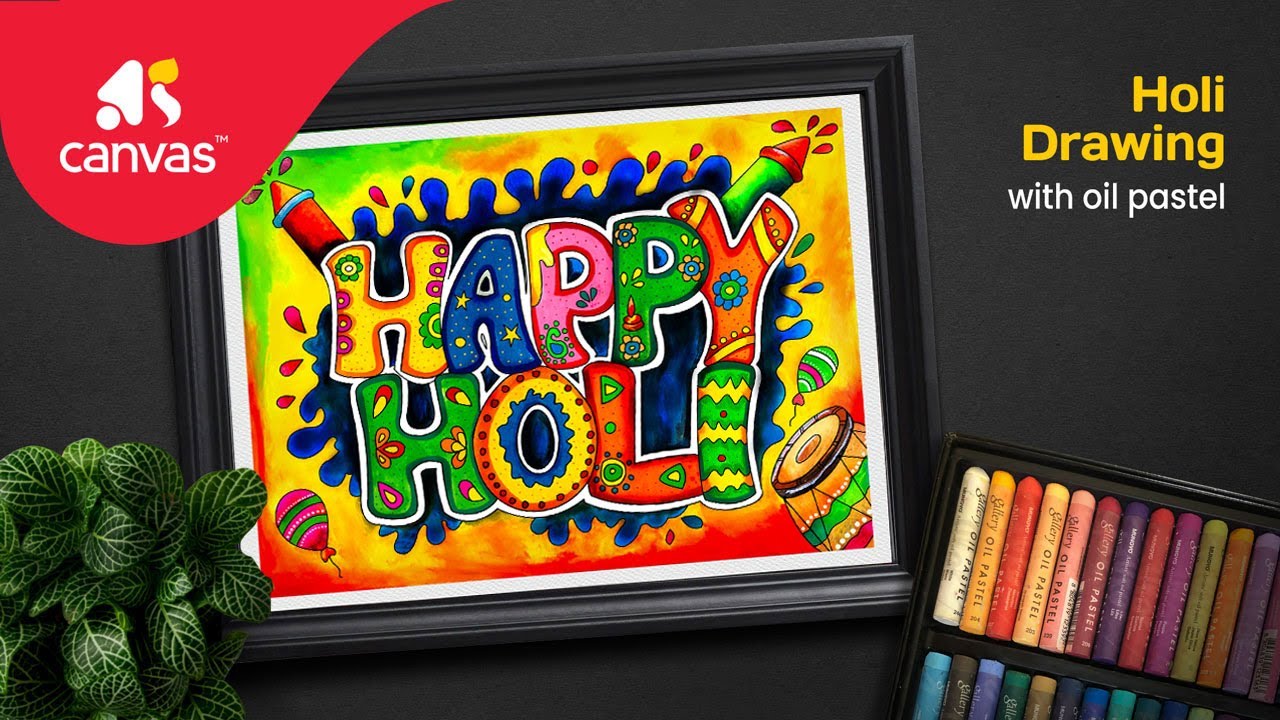 Holi drawing | Happy Holi drawing easy | Holi scenery drawing oil ...