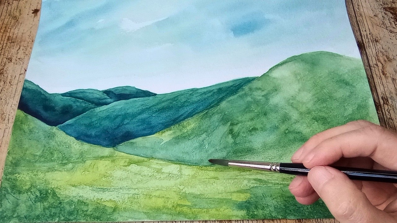 Watercolor Landscape with Just 2 Colors (Beginner-Friendly Tutorial ...