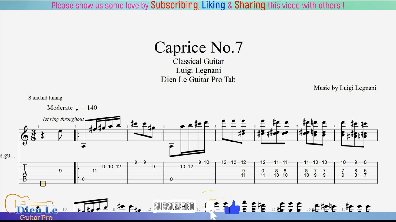 For Classical Guitar with TABs - Luigi Legnani - Caprice No.7 - YouTube