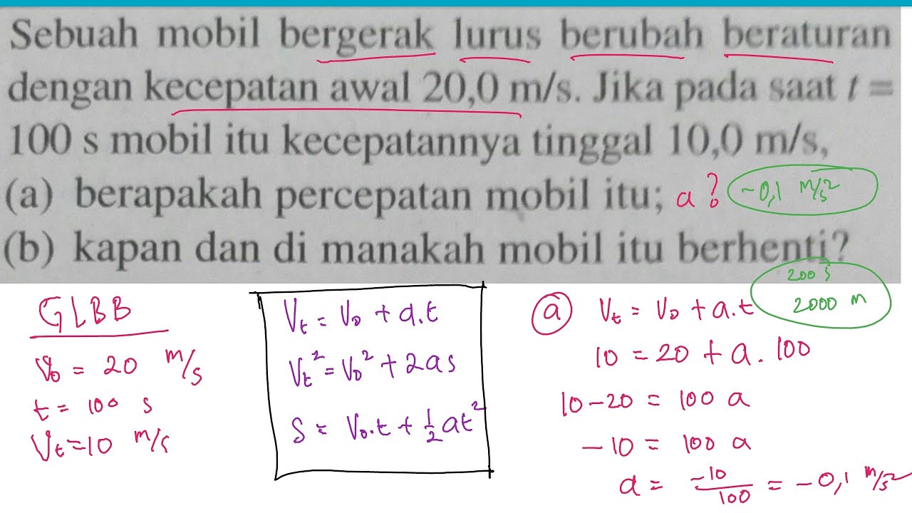 menghitung percepatan, kapan dan dimana mobil berhenti saat pengereman ...