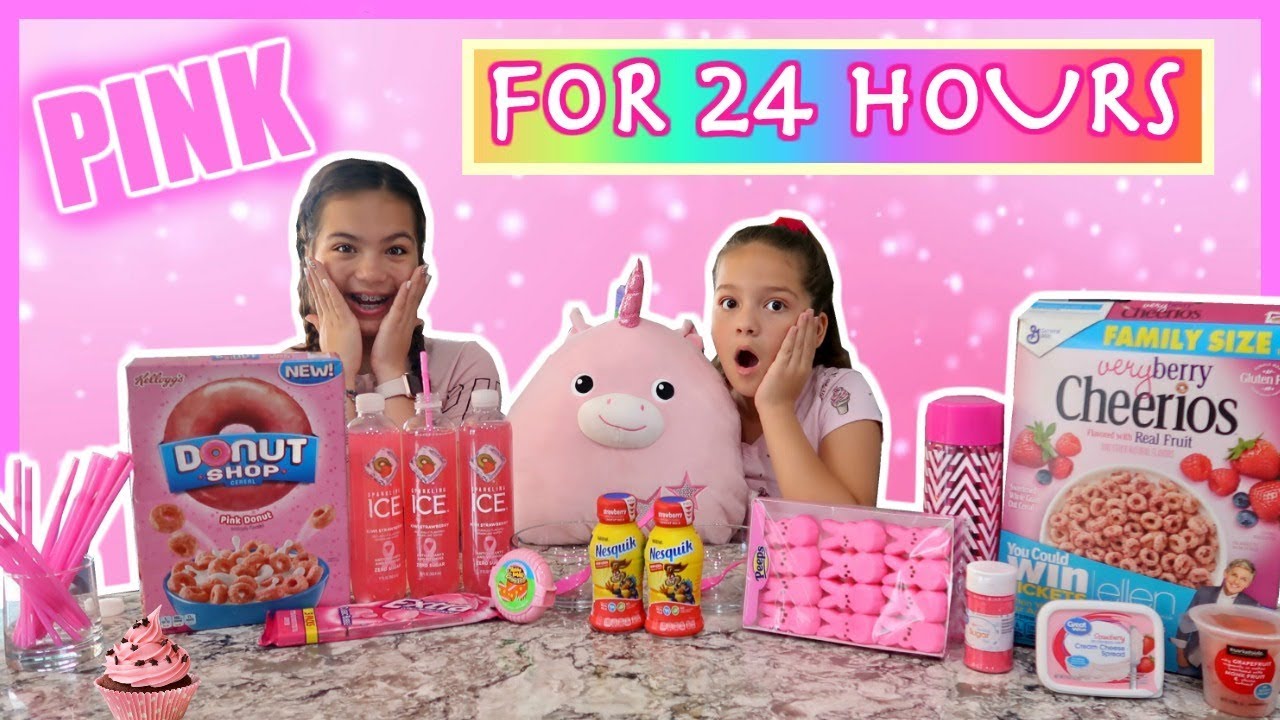 24 HOURS EATING ONLY PINK FOOD CHALLENGE | SISTER FOREVER - YouTube