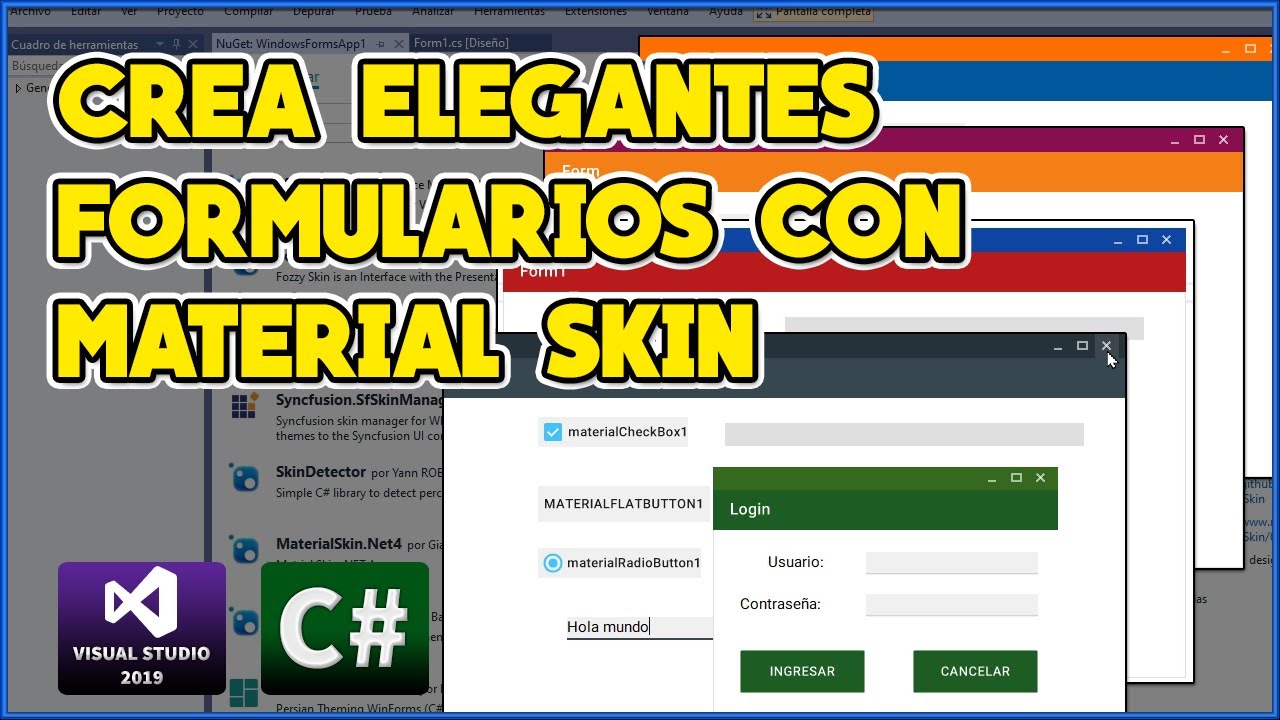 CREA LOS MEJORES FORMULARIOS CON MATERIAL SKIN EN C# - VISUAL STUDIO ...