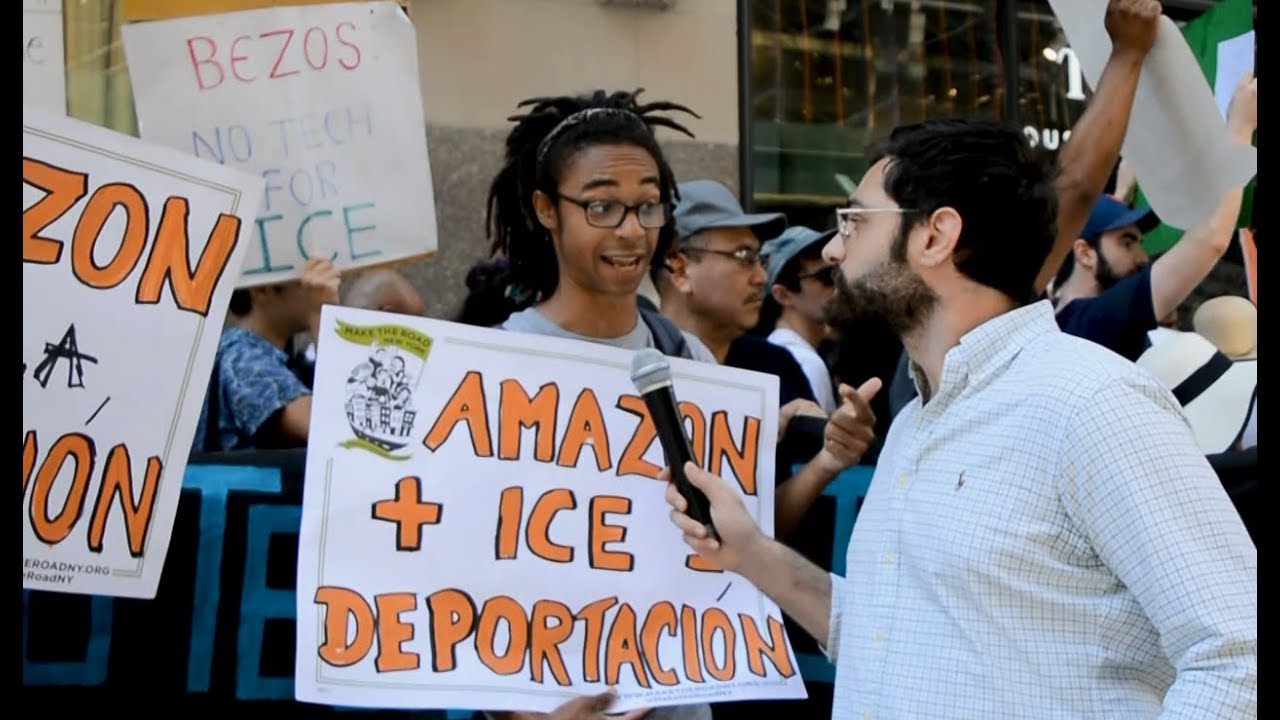 Interviewing people at Anti-Amazon/Abolish ICE Protest at Jeff Bezos ...