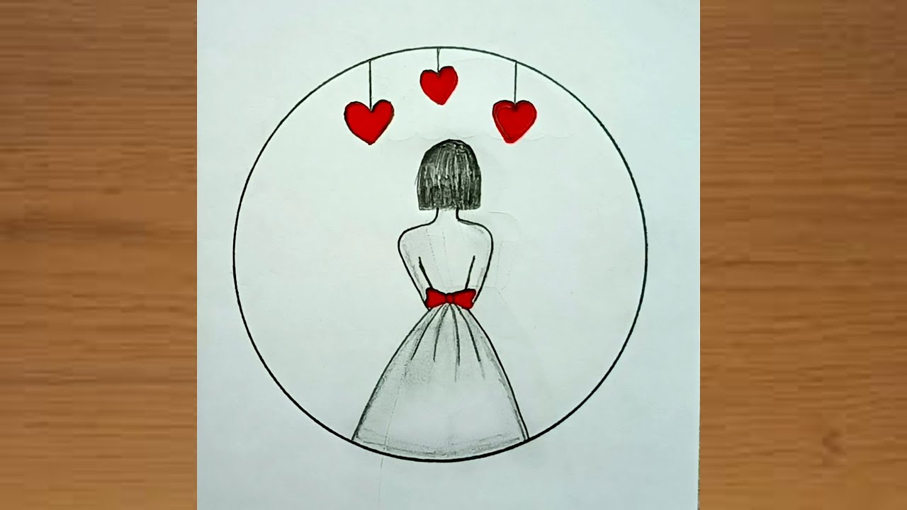 Easy girl back side drawing in round || how to draw girl back side in ...
