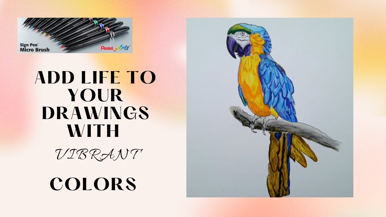 Vibrant Parrot - Pentel Arts Sign Pen Micro Brush - YouTube