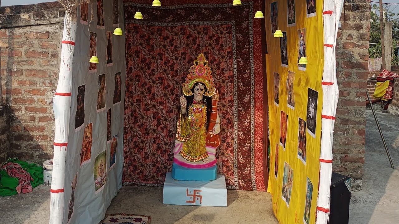 Saraswati puja pandal decoration ideas simple _ ||puja pandal in low ...