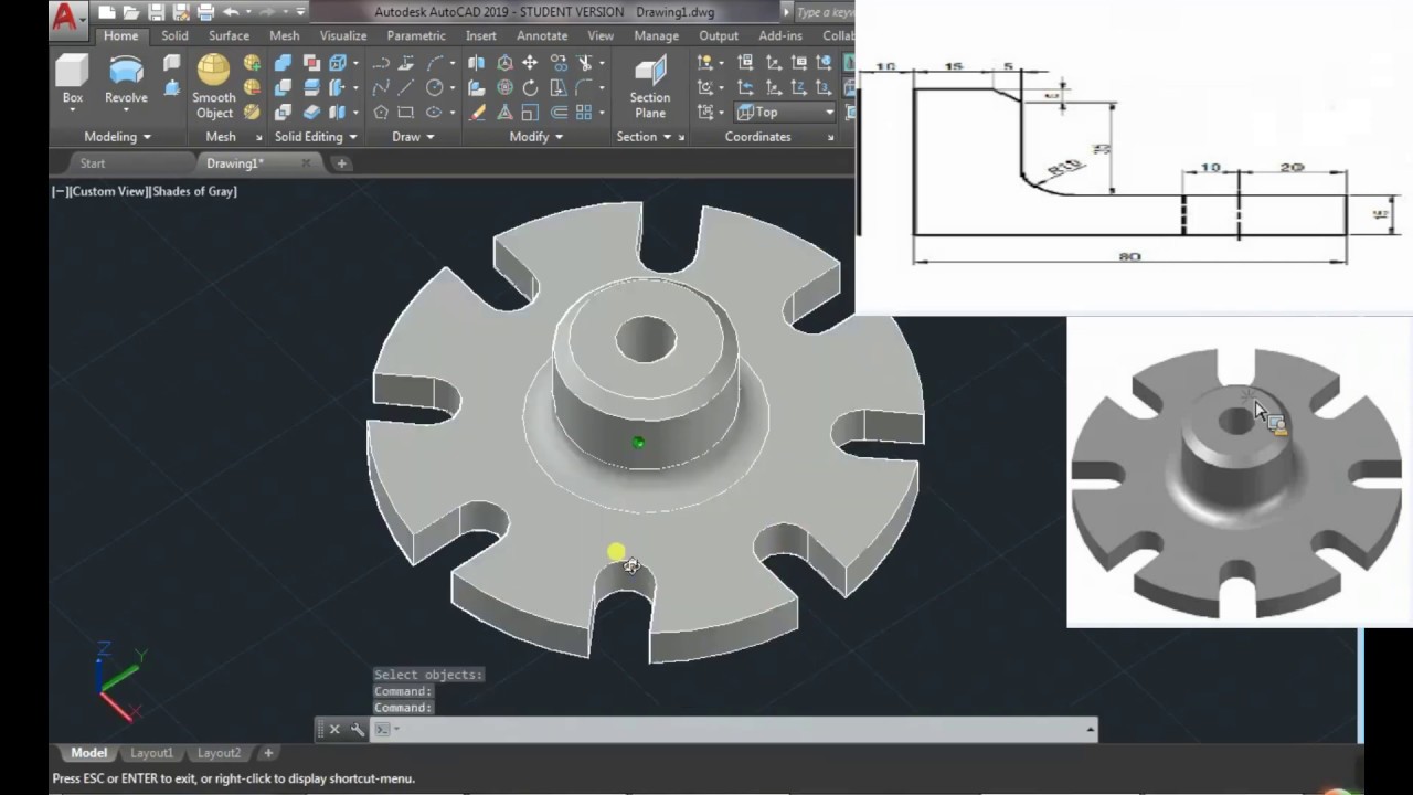 AUTOCAD 3D / drawing exercise 5| çizim örnekleri revolve tool - YouTube