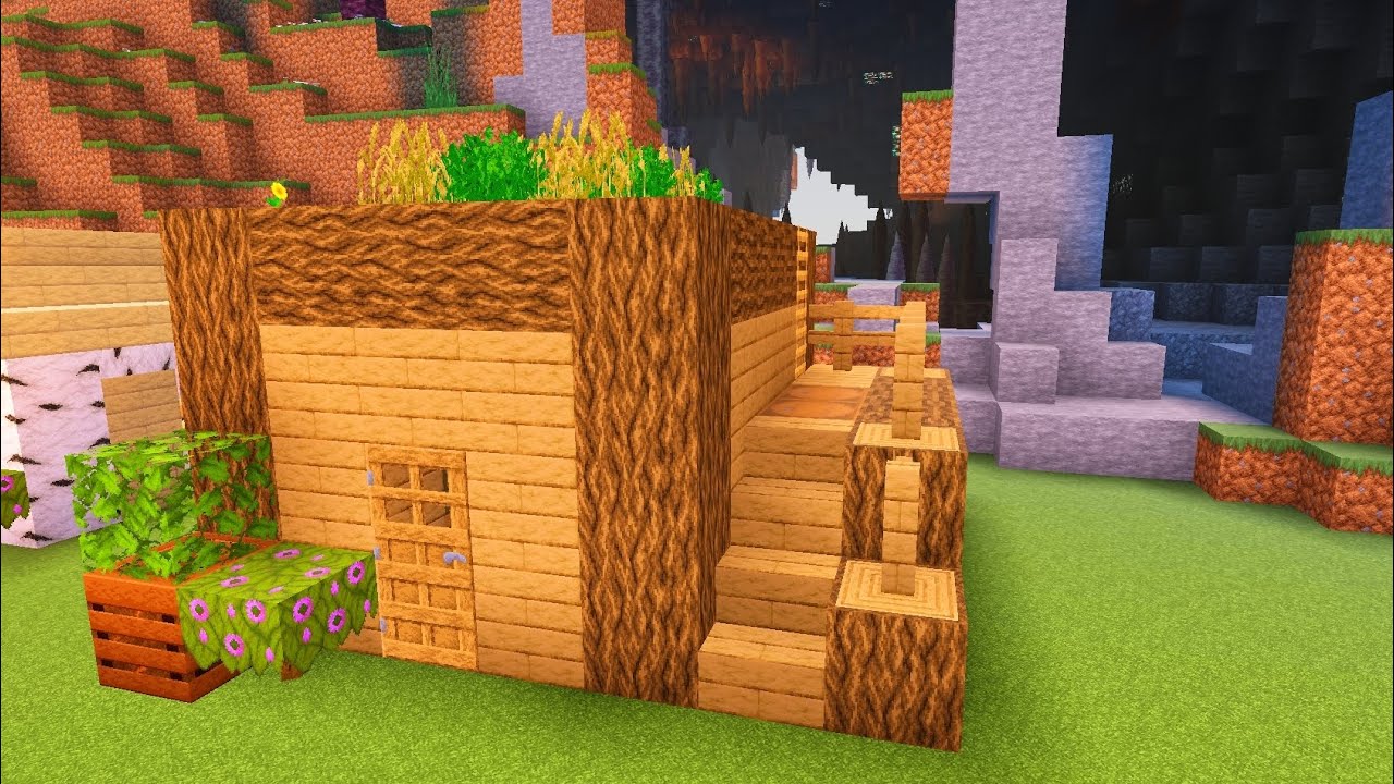 MINECRAFT : How To Build A OAK Log square Survival House - YouTube