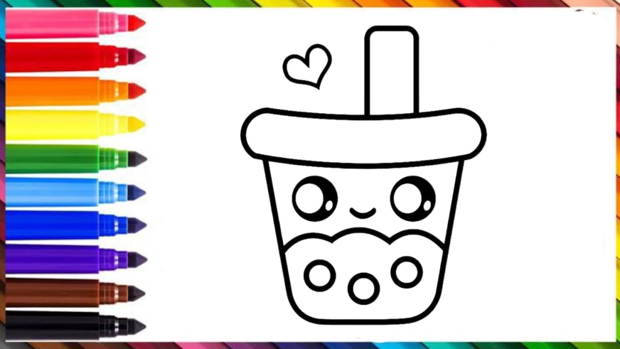 Cute sipper with straw drawing and colouring for kids//sipper drawing ...