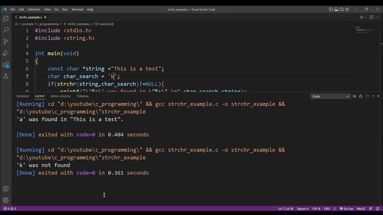 Strchr Function In C Youtube